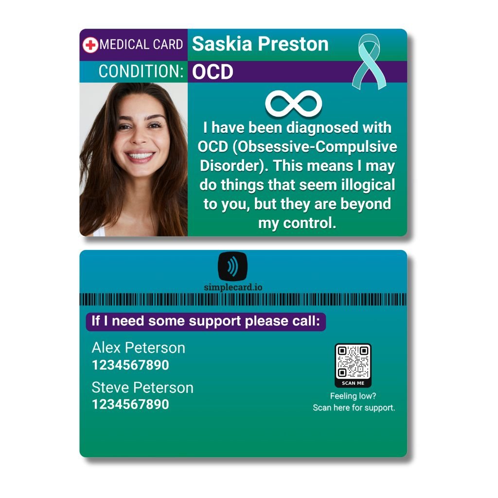 SIMPLECARD OCD Medical ID Card - Personalised ICE Awareness Card
